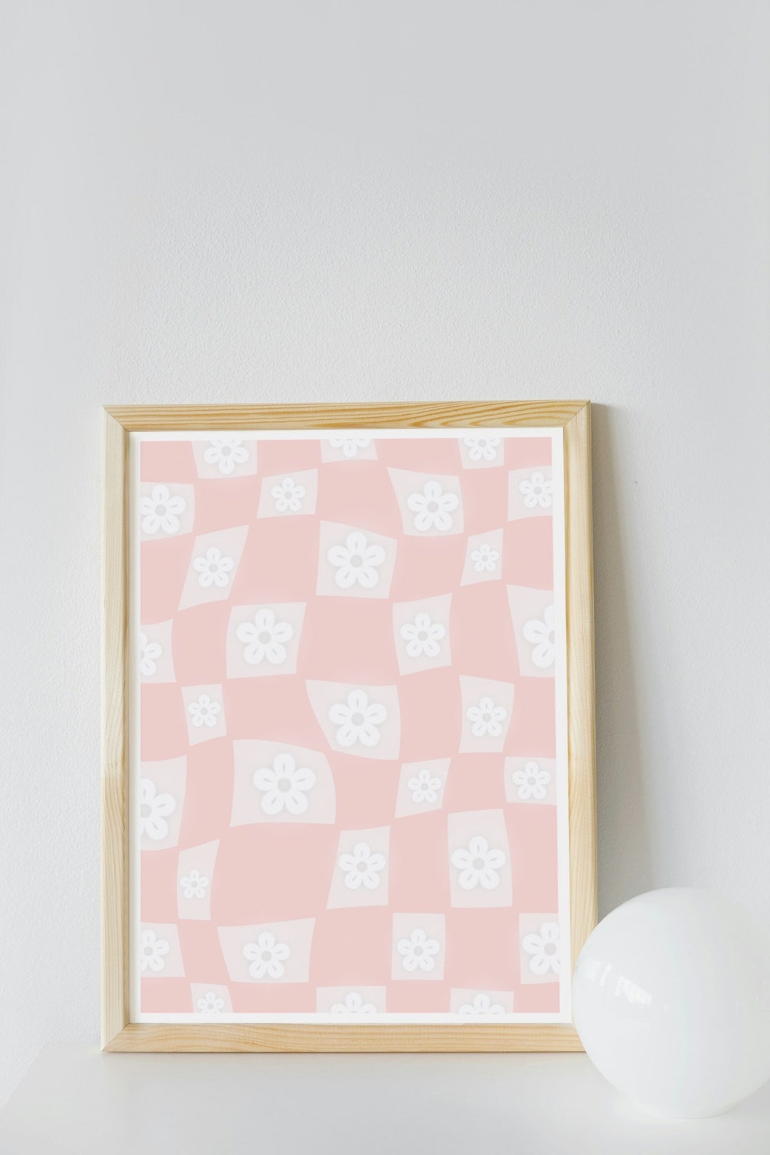 Checkered Neon Flowers Digital Print Poster - Etsy