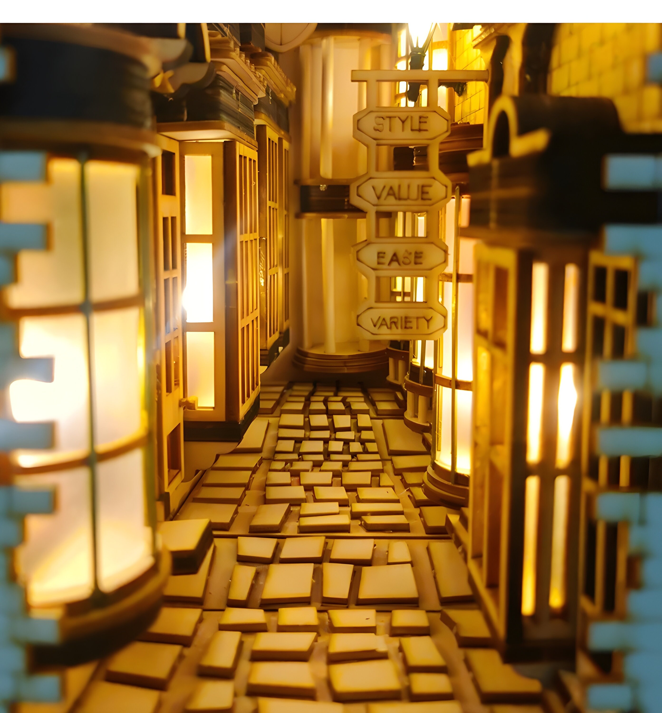 Wooden Diagon Alley Book Nook Shelf Insert DIY 3D Puzzle Model Kit, Rustic Miniature Dollhouse ...