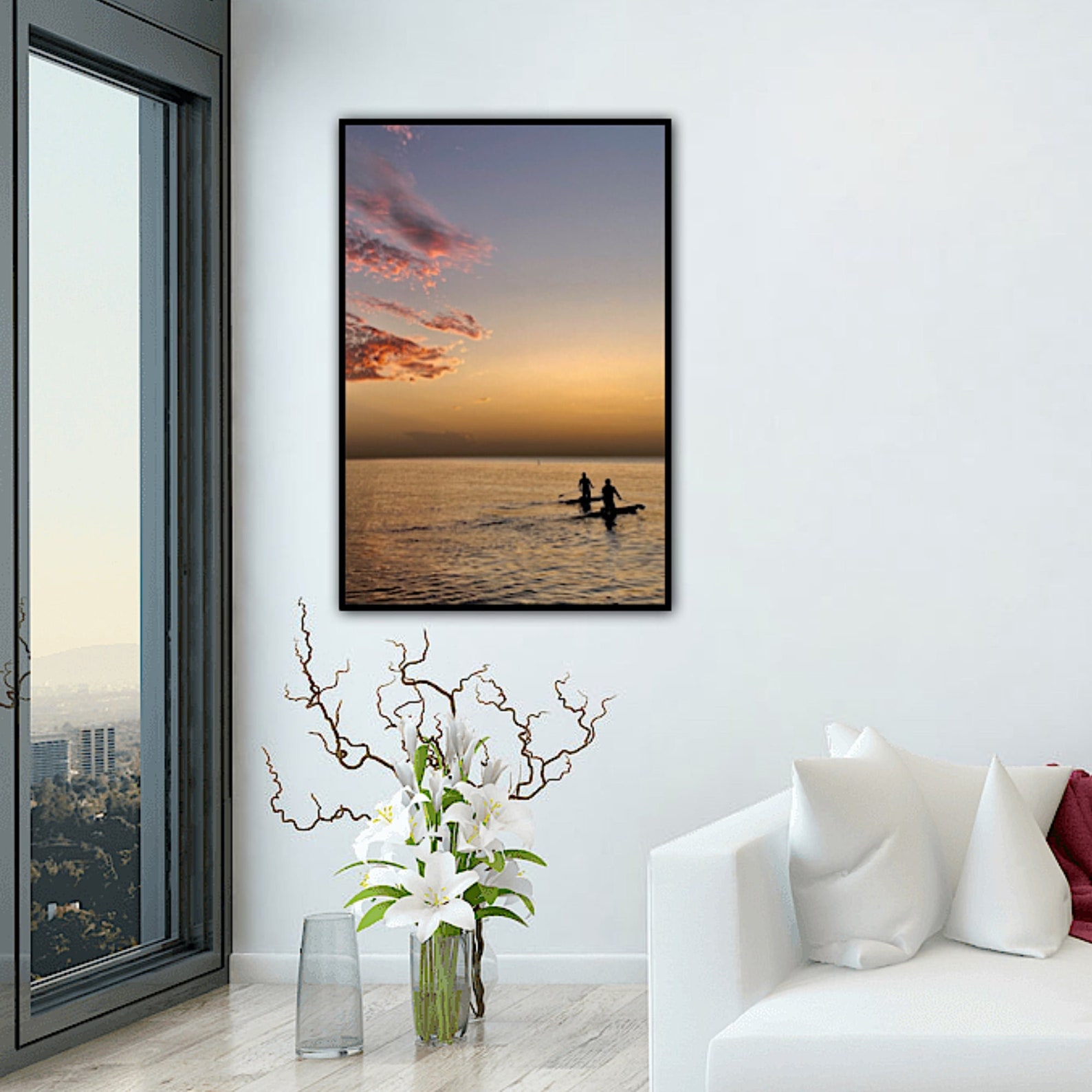 Paddleboard Coastal Wall Art | Dynamic Ocean Sunrise Decor | Meditative ...