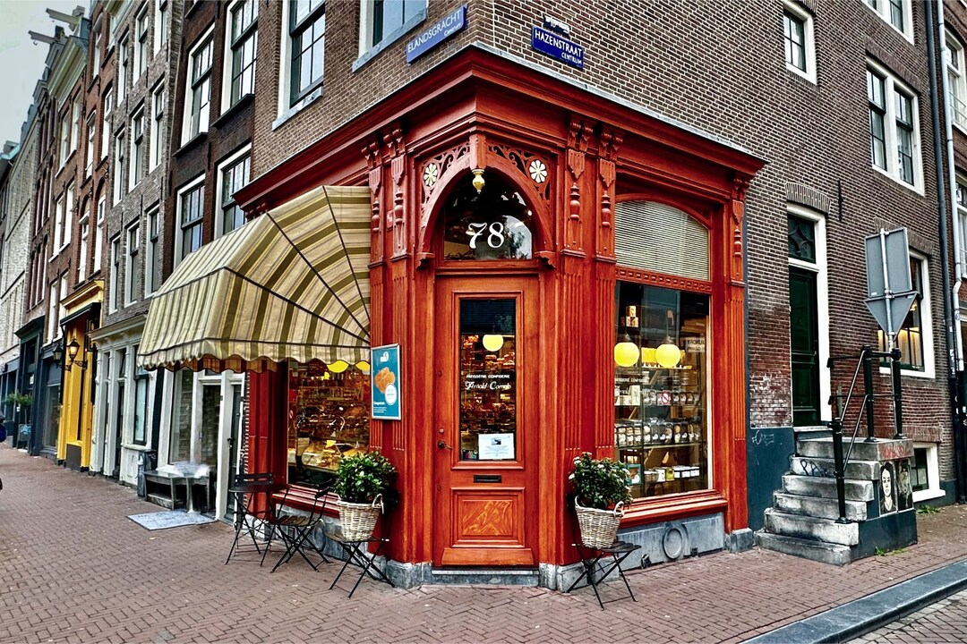 Quaint Amsterdam Bakery on a Cobblestone Street | Beautiful Cityscape Wall Art | Striking, Red ...