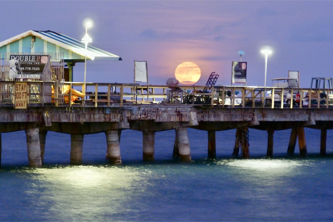 Inspiring, Full Moon With Pier Photograph | Inspiring Coastal Decor ...