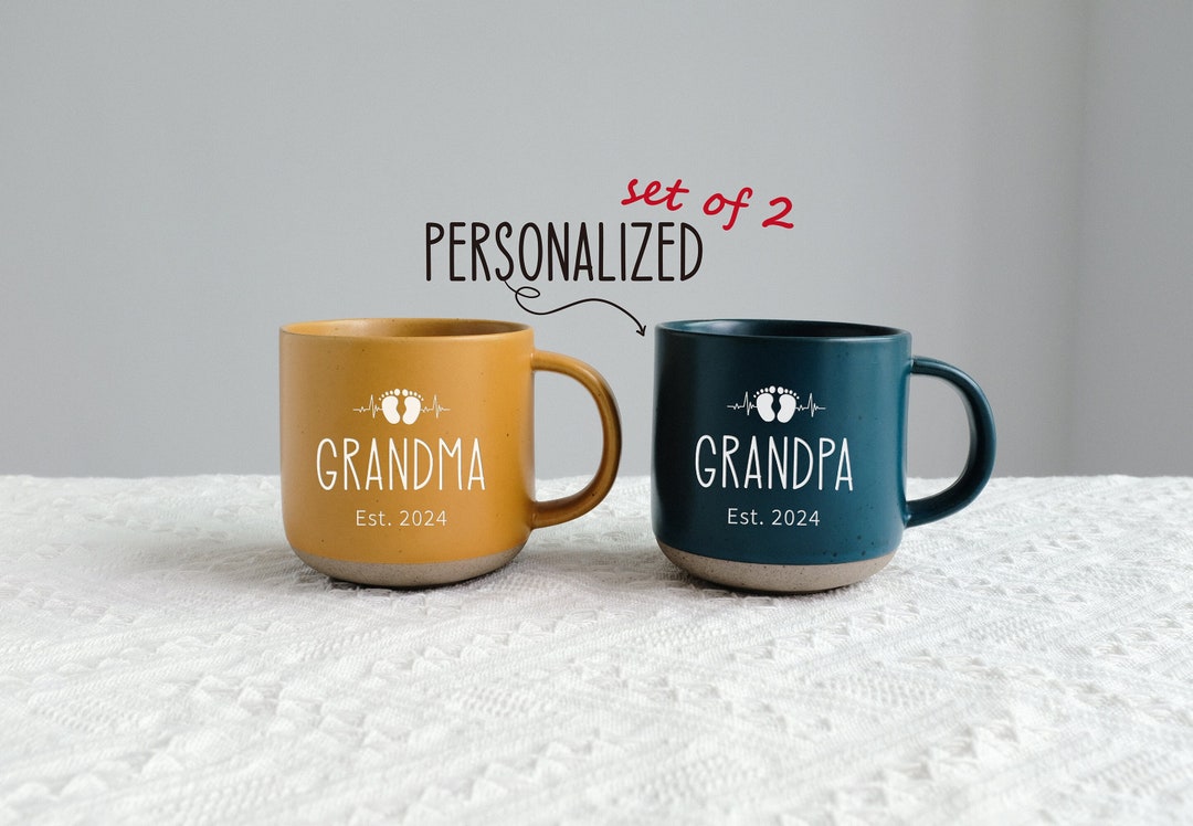 Pregnancy Reveal Mug Set of 2, Baby Announcement Grandparent Coffee Mug ...
