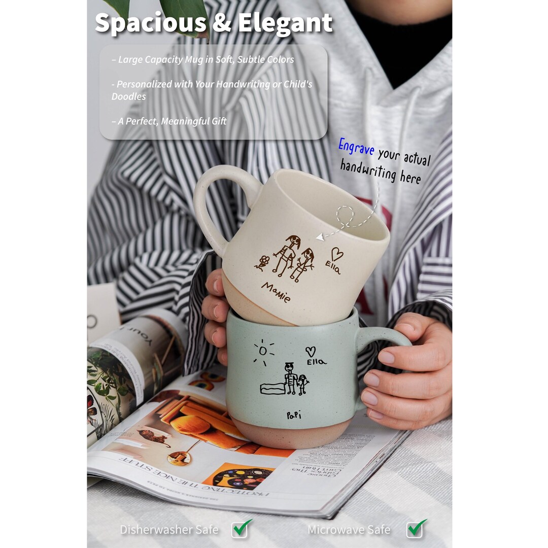 Large Custom Mug Actual Handwriting Ceramic Mug, Personalized Mug With ...