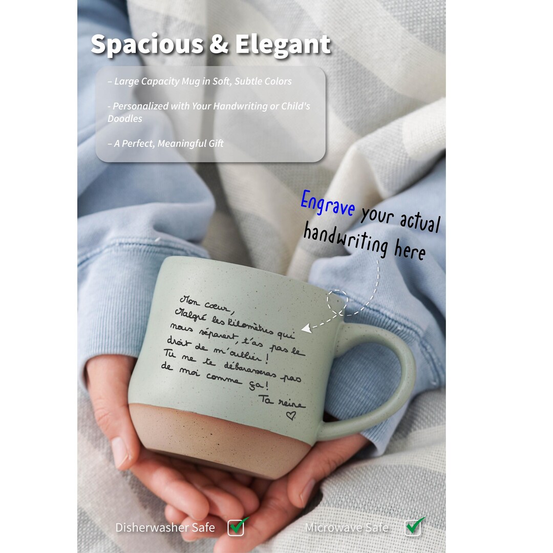 Large Custom Mug Actual Handwriting Ceramic Mug, Personalized Mug With ...