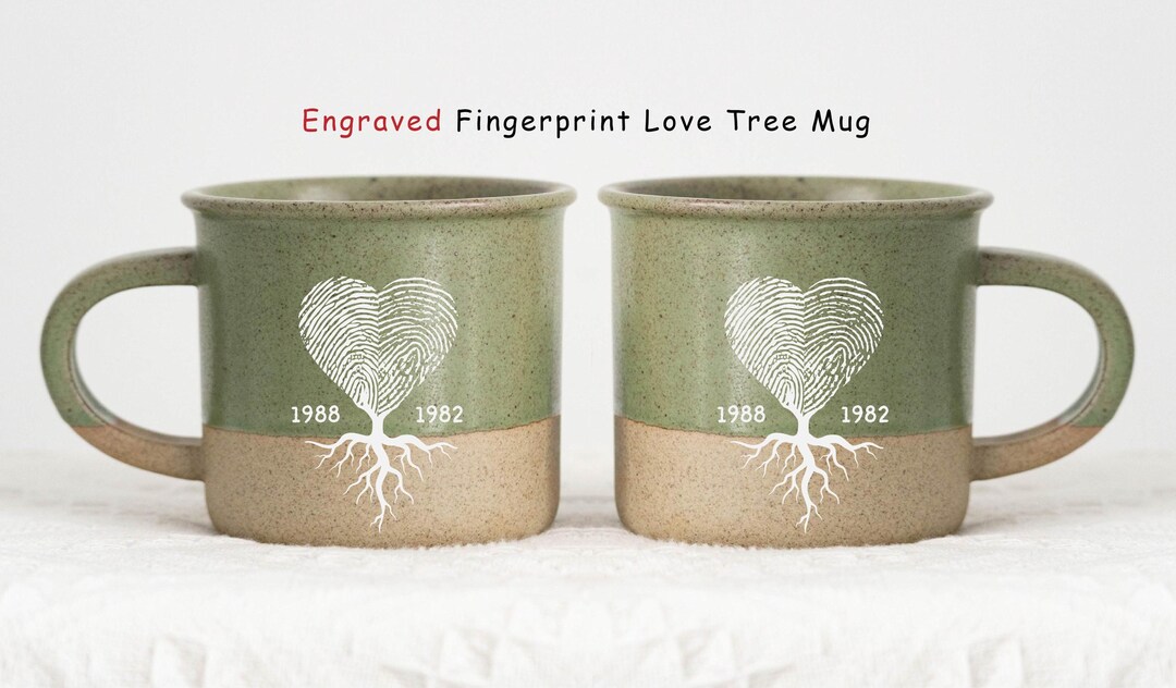 Custom Mug With Name Fingerprint Personalized Pottery Set of 2 Mug ...