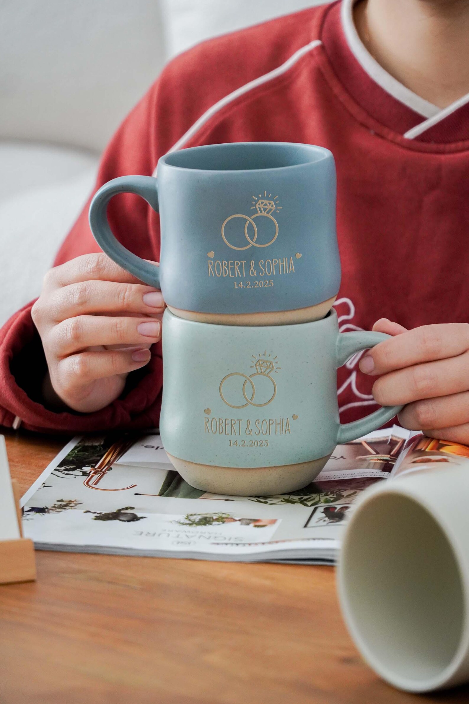 Large Custom Ceramic Coffee Mug Set of 2,couple Gift for Wedding ...