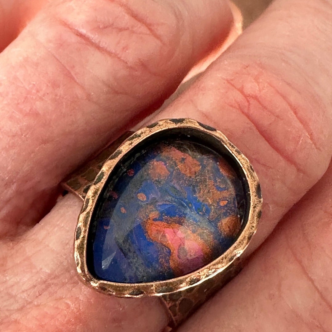 Chunky Cobalt Blue and Copper Fully Adjustable Paint Pour Ring Sealed ...