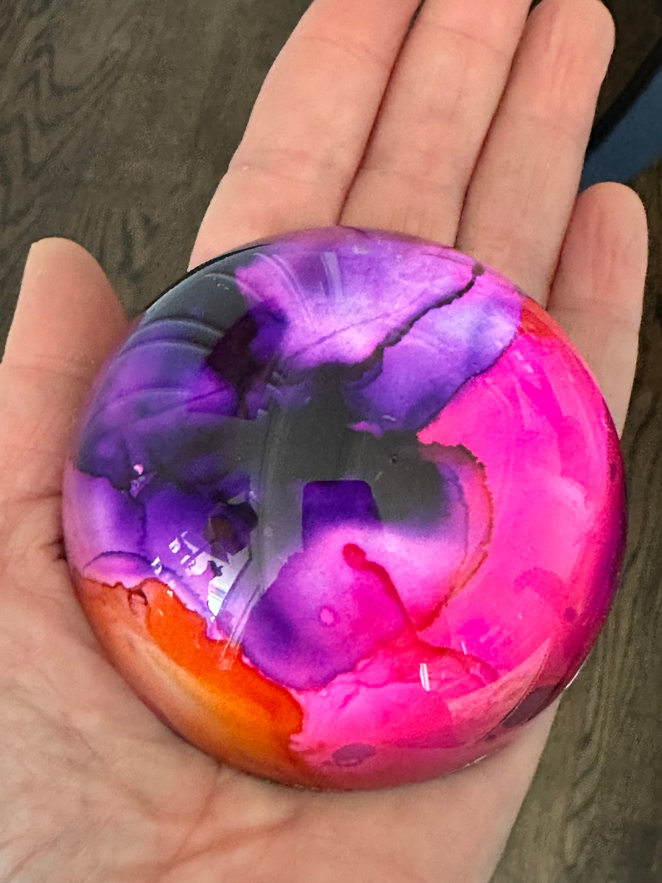 Glass Paperweight, Purple, Orange & Pink , Alcohol Ink Sealed Under ...