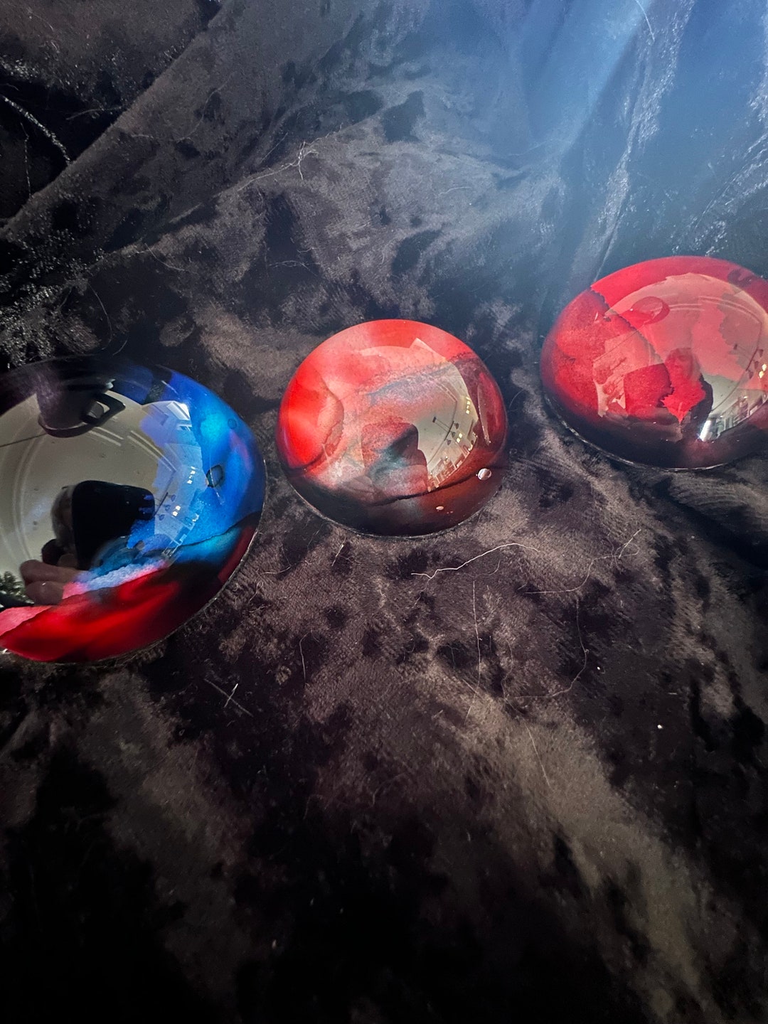 Blue, Red, Black, Fluid Art Paperweights, Alcohol Ink Sealed Under ...