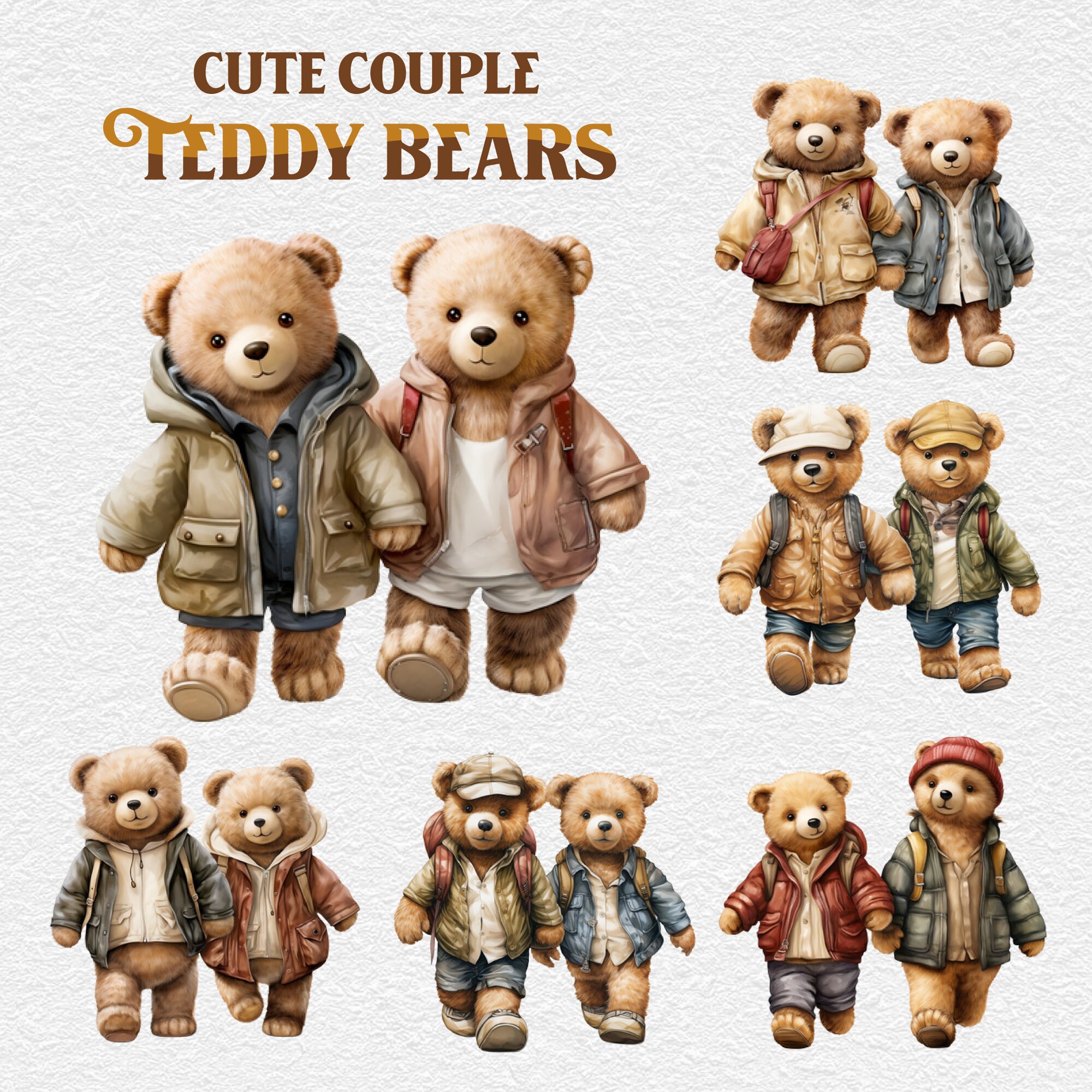 Watercolor Cute Couple Teddy Bears Clipart PNG Cute Teddy Bear Design ...