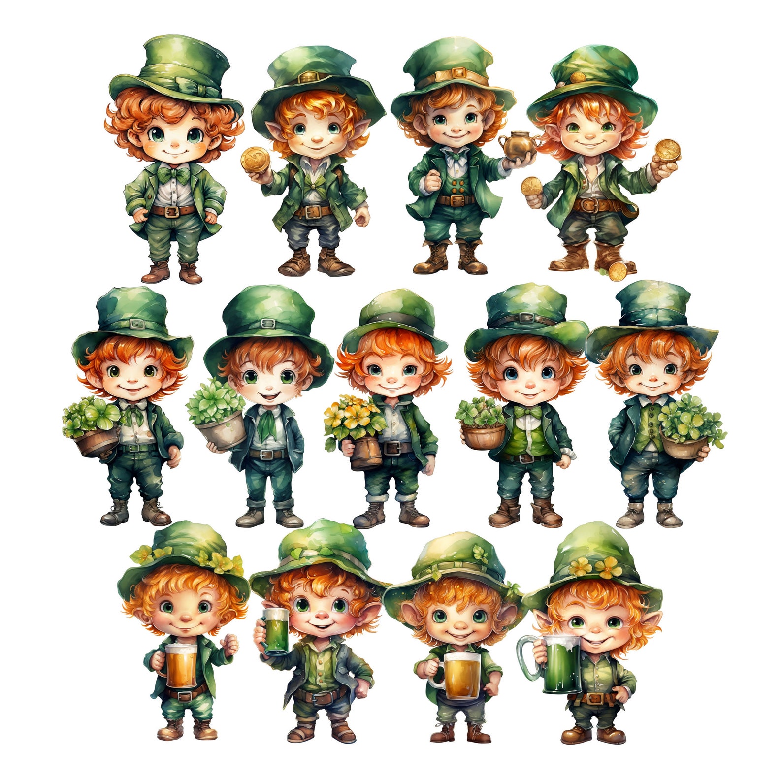 Leprechaun Watercolor PNG Clipart, Printable DIY Saint Patrick's Day ...