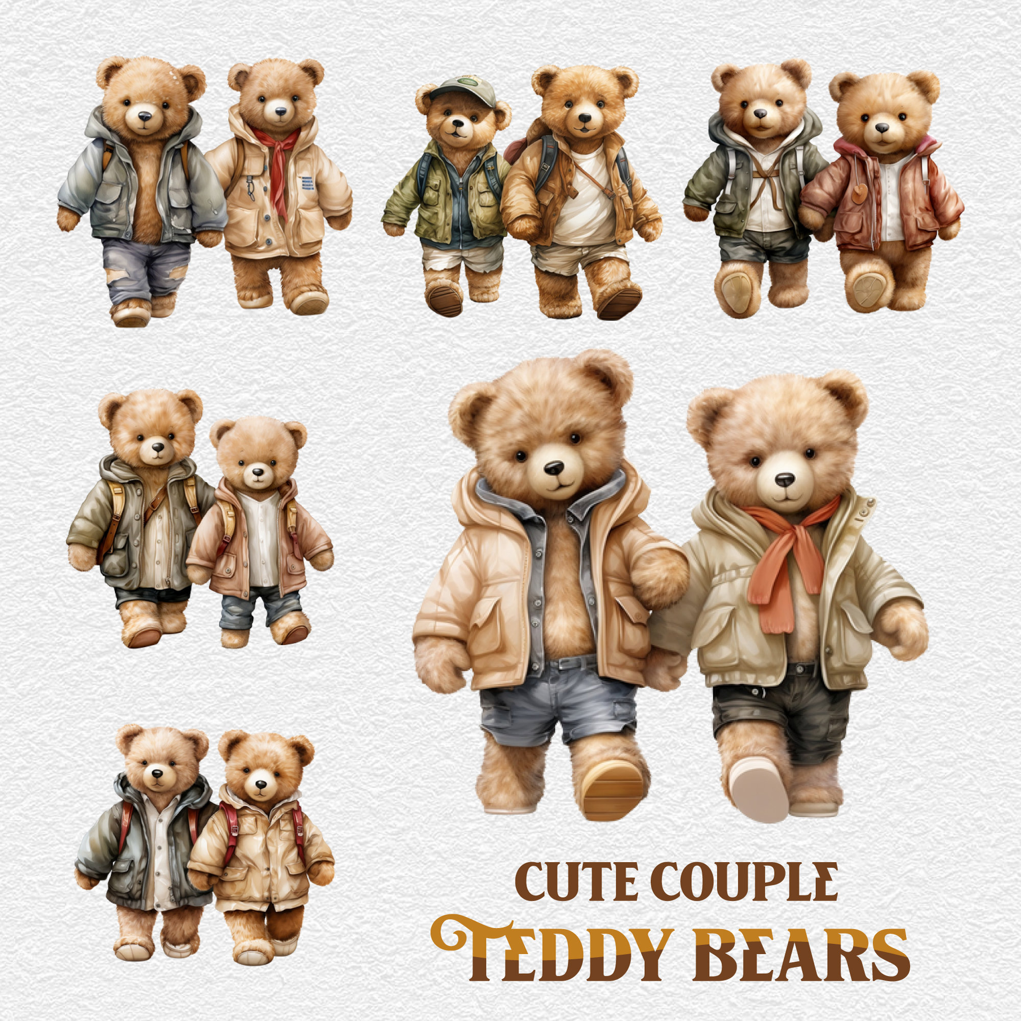Watercolor Cute Couple Teddy Bears Clipart PNG Cute Teddy Bear Design ...