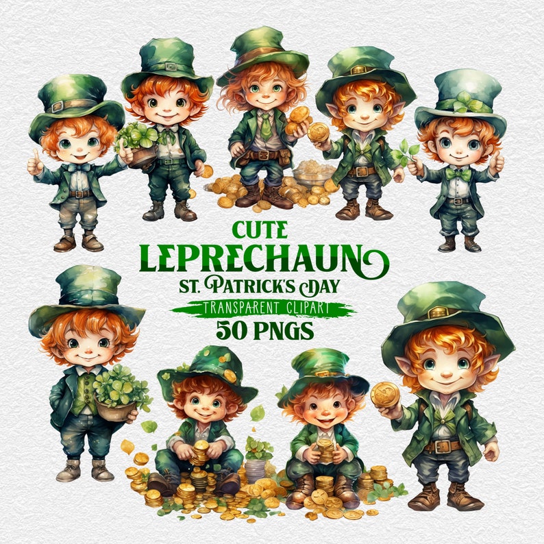 Leprechaun Watercolor PNG Clipart, Printable DIY Saint Patrick's Day ...