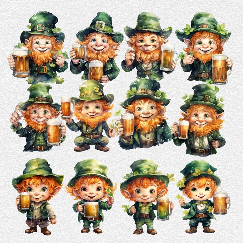 Leprechaun Watercolor PNG Clipart, Printable DIY Saint Patrick's Day ...