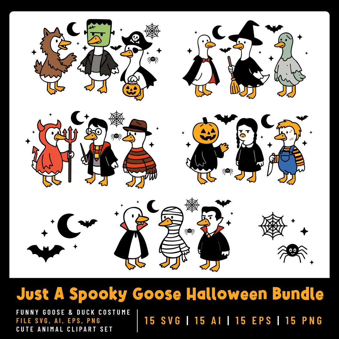 Spooky Goose Halloween Clipart Set | Funny Animal Costumes (svg, Png ...