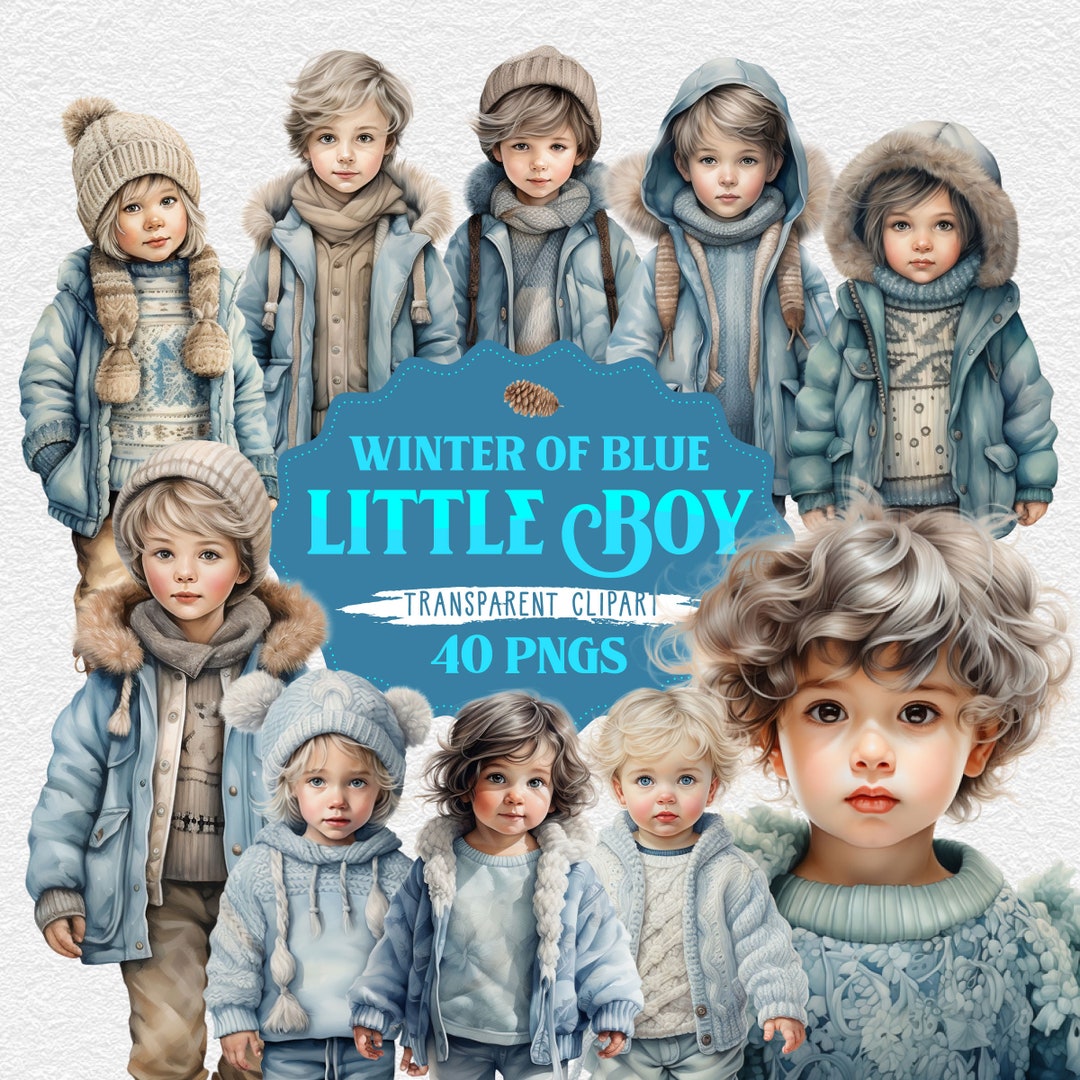 Watercolor Winter Boy Clipart: Blue Holiday PNG Graphics (digital ...