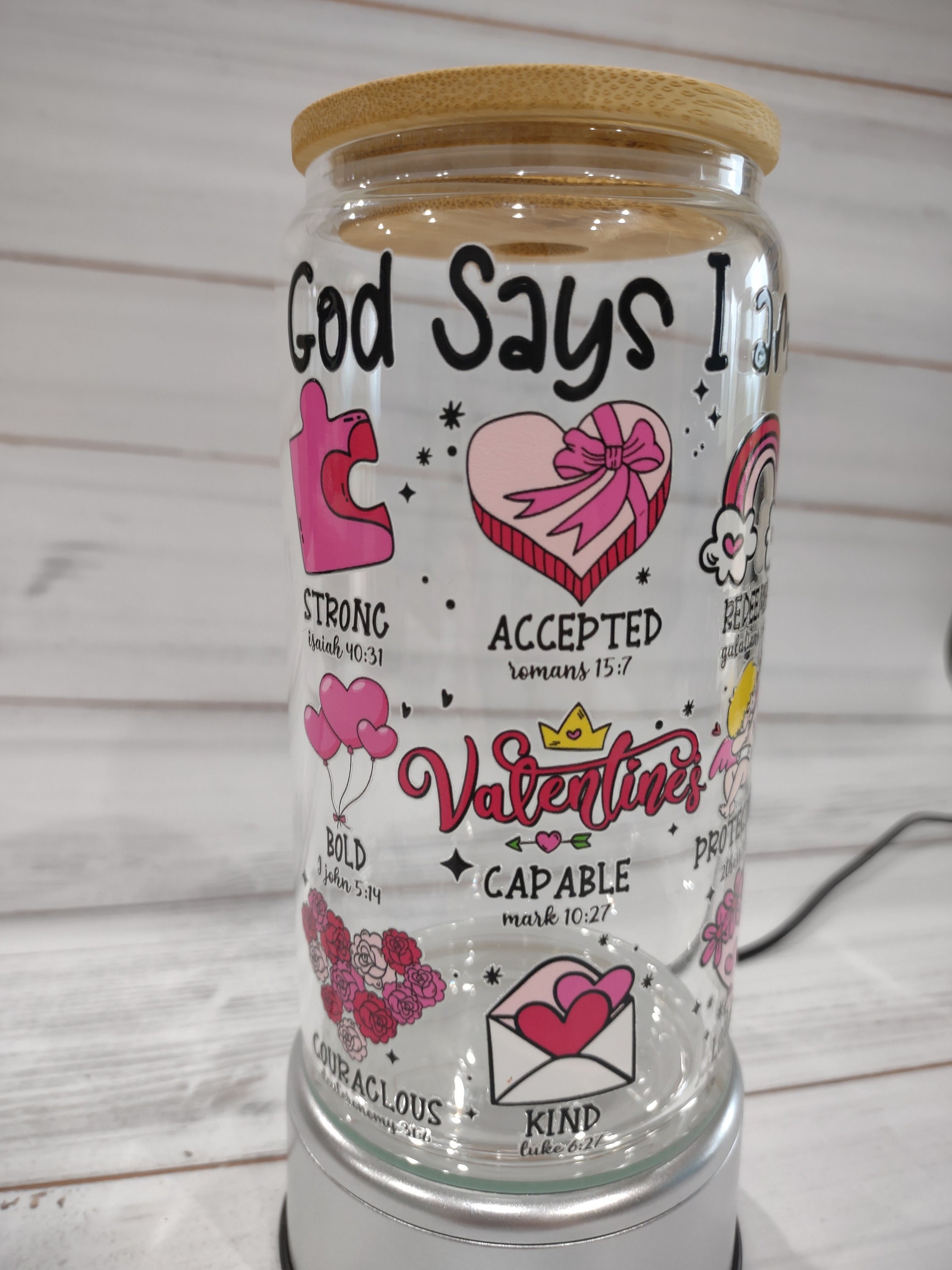 God Says I Am, Glass Cup, Christian Cup, Christian Valentine, Bible ...