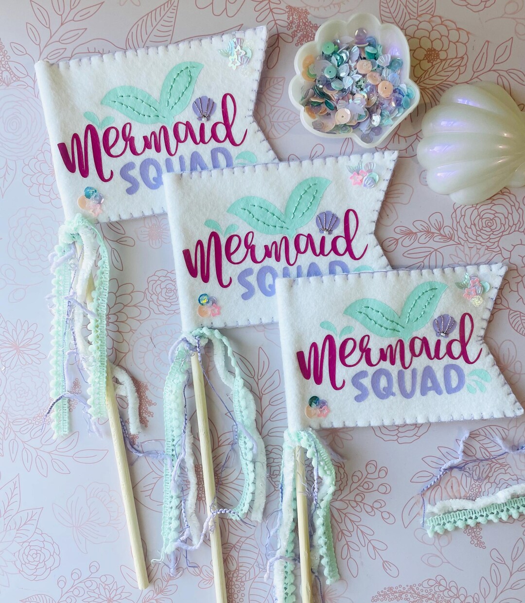 Mermaid Pennant Flag, Little Mermaid Wand Party Favors, Birthday ...