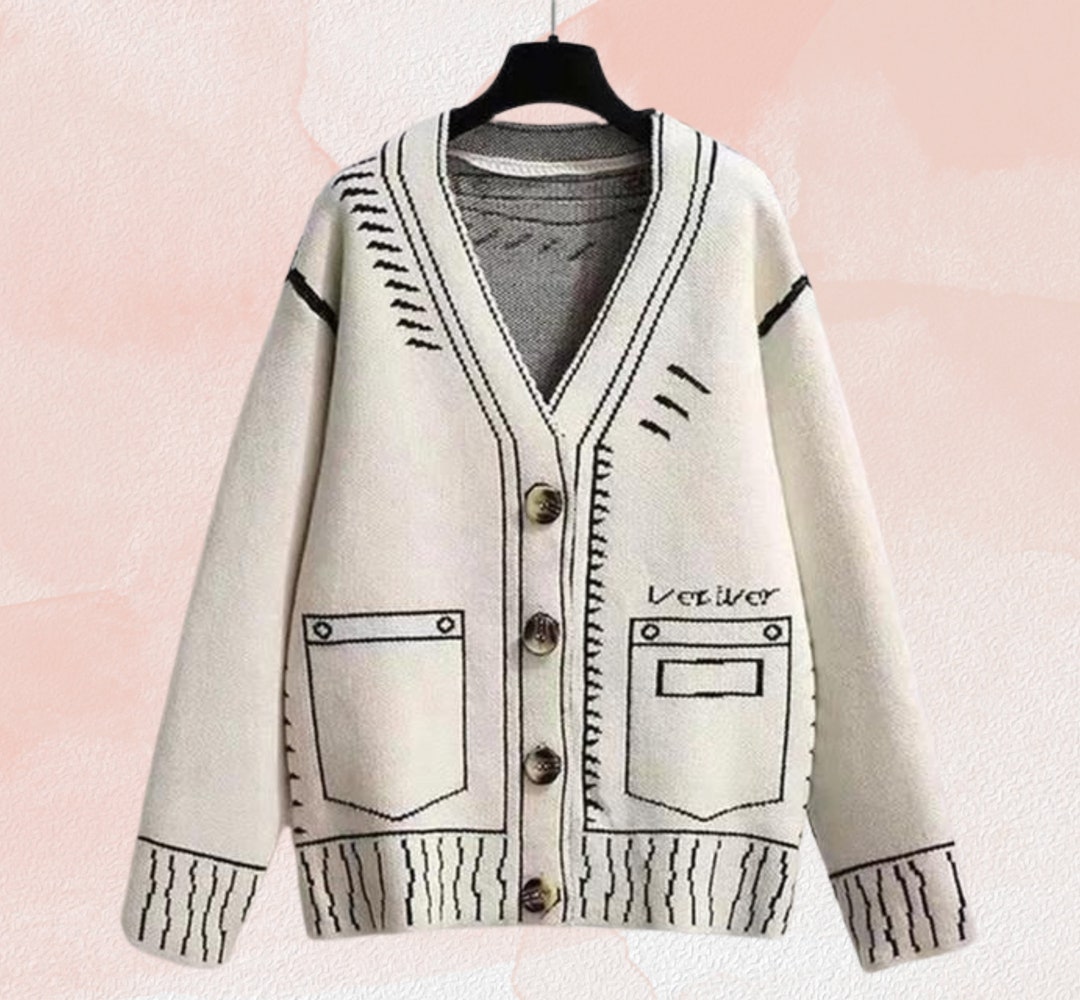 Print Graffiti Anime Drawing Cardigan Women Long Sleeve Top Y2K Loose ...