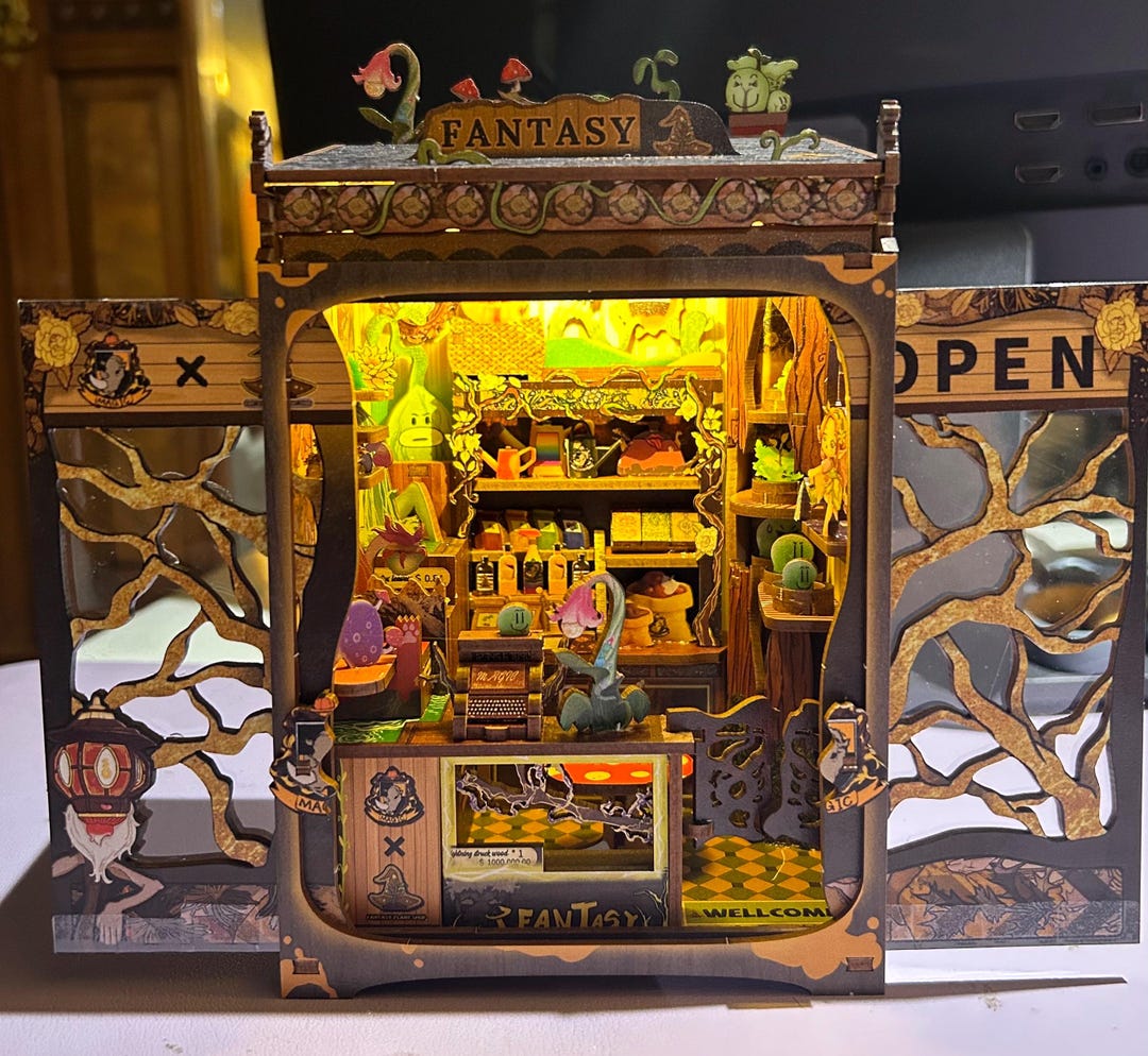 Completed MINI Book Nook (with Dust Cover) - Fantasy Plant Shop - Etsy