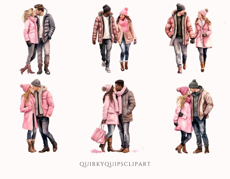 Snowy Romance Watercolor Clipart Image, Romantic Winter Graphics, Cute ...