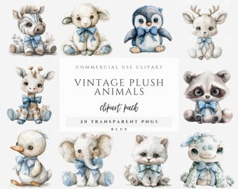 Watercolor Vintage Plush Animals Clipart Bundle, Nursery Animal Clip ...