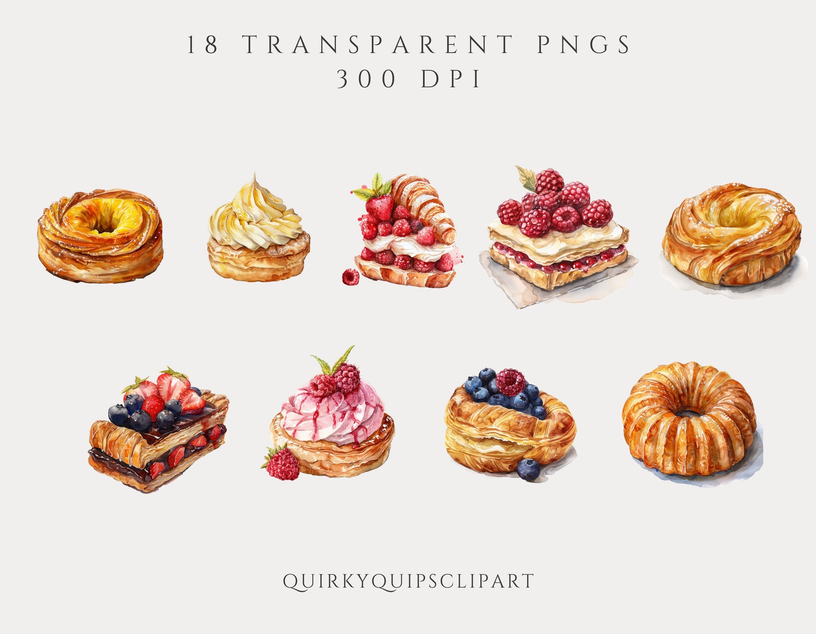 French Pastries Clipart Bundle, Watercolor High Quality Pngs, Gourmet ...