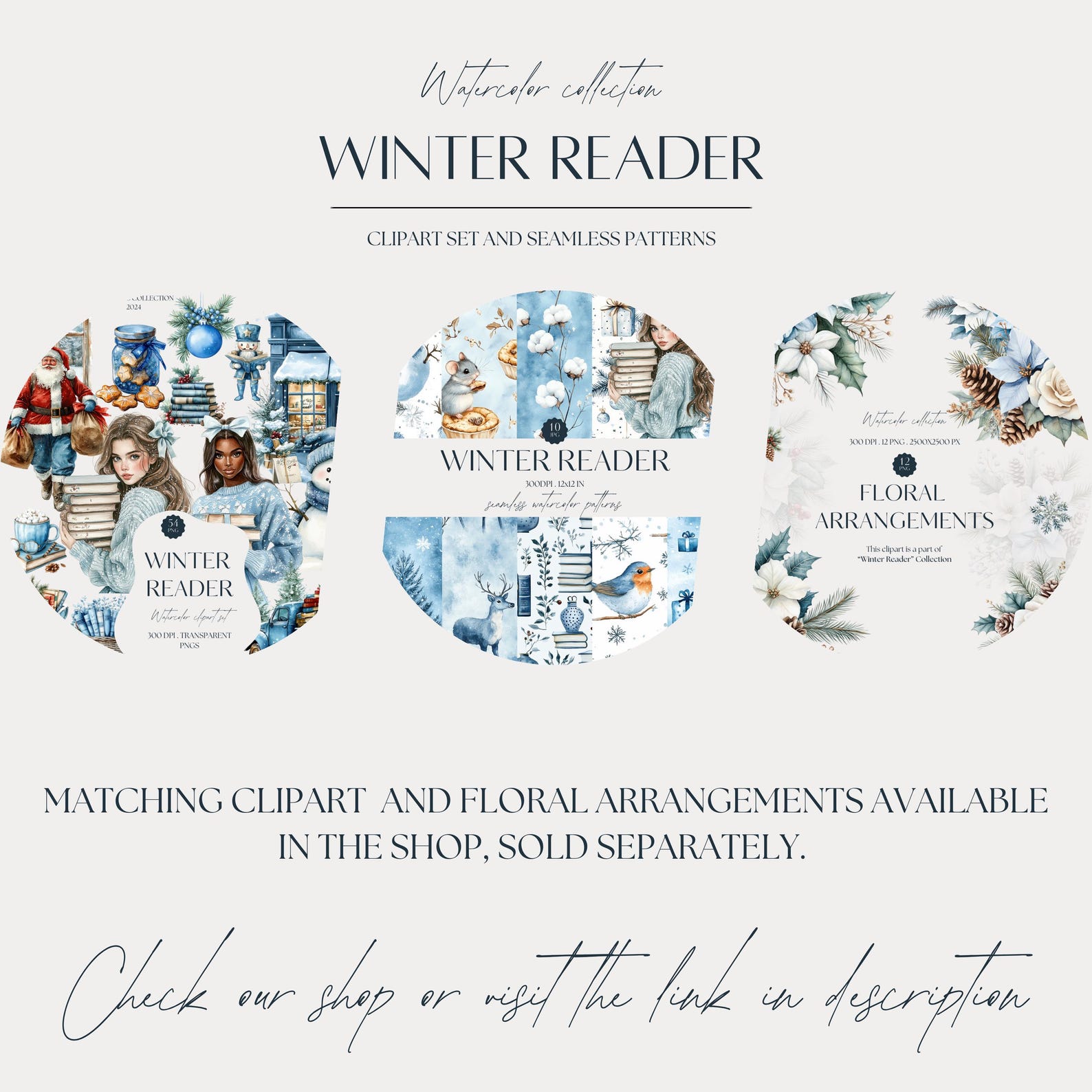 Winter Reader Seamless Pattern, Watercolor Jpgs, Repeating Digital ...