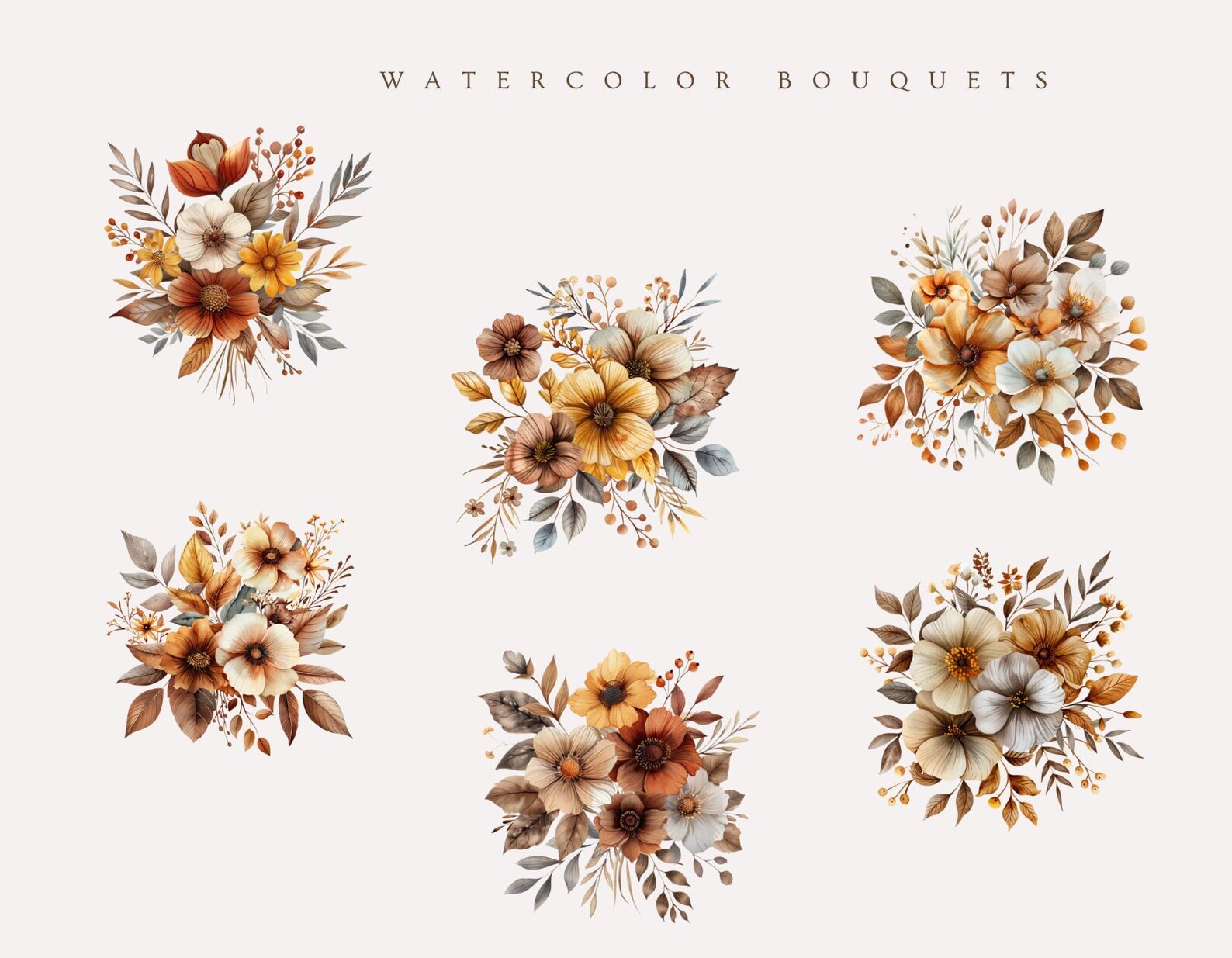 Autumn Blooms - Boho Bouquets - Bohemian Flowers - Watercolor Clipart ...