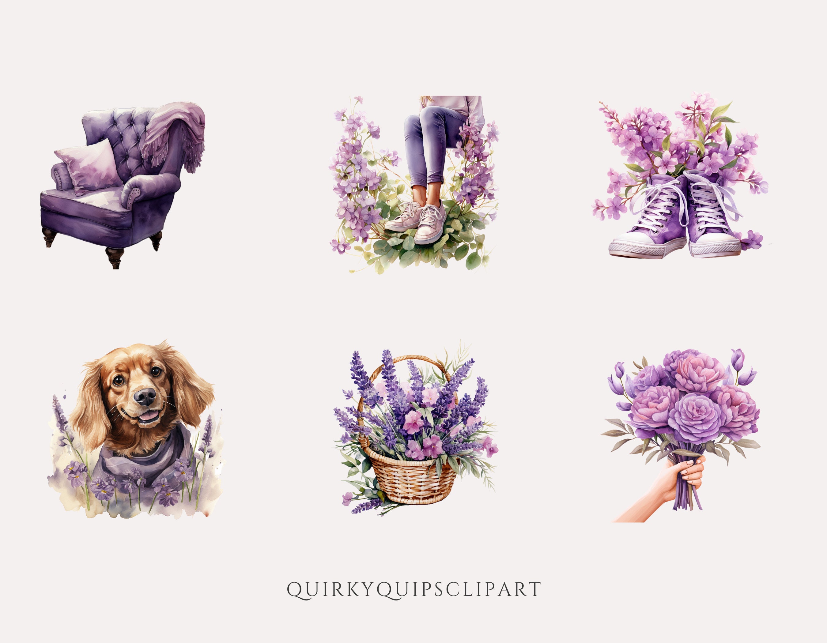 Dreamy Lavender Clipart Bundle, Watercolor PNGS, Romantic Cottagecore ...