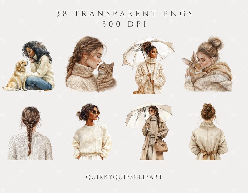 Ivory Autumn Clipart Bundle, Watercolor Cozy Autumn, Cottagecore Pngs ...