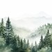Misty Forest Landscape Watercolor Clipart, Pine Trees, Digital Papers ...