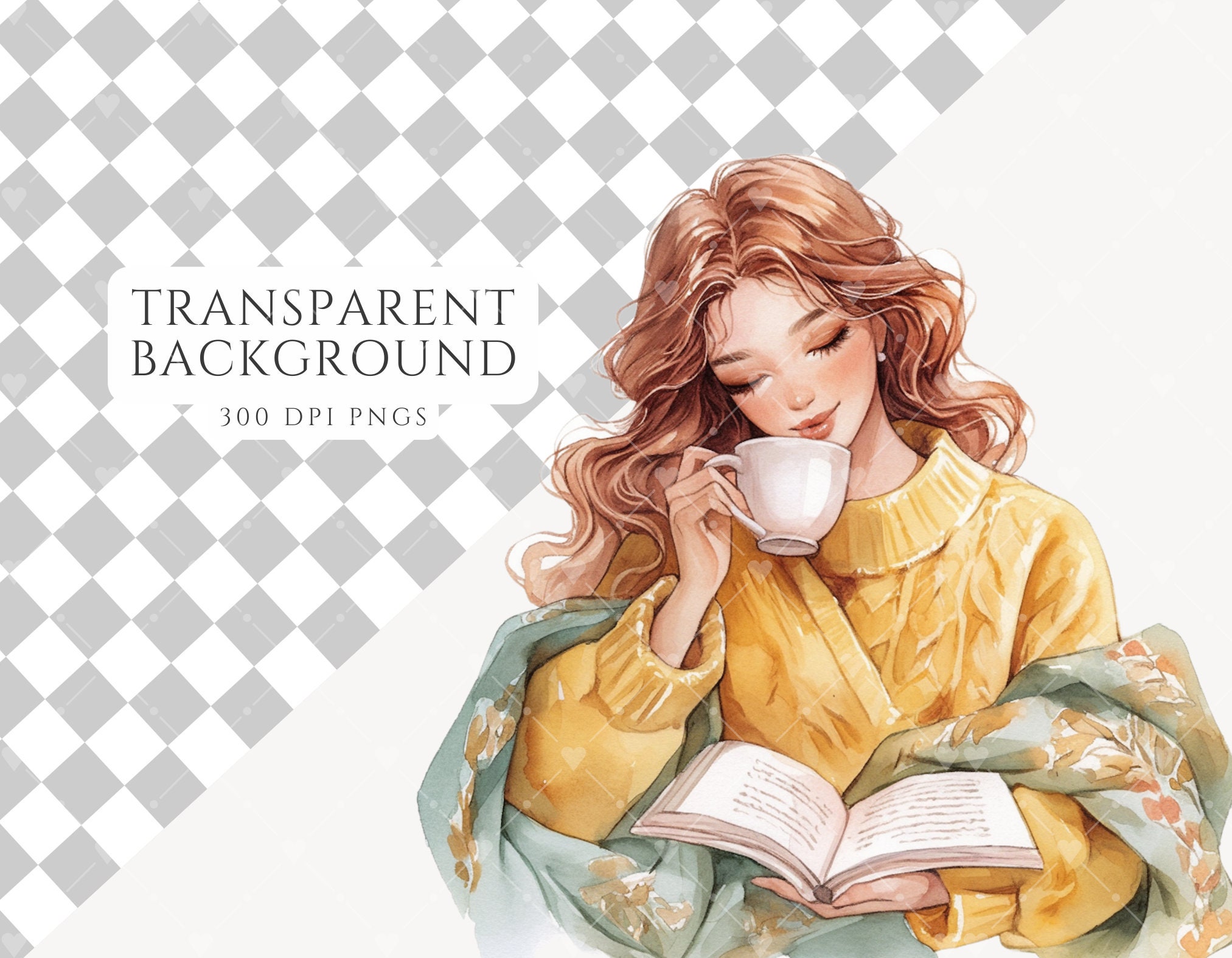 Bookworm Girls, Watercolor Clipart Bundle, Transparent PNG, Girl ...