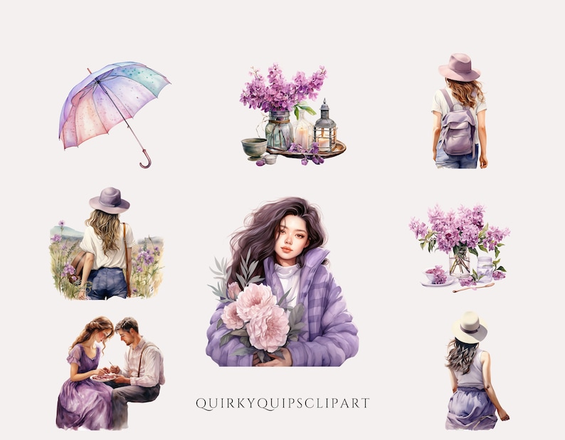 Dreamy Lavender Clipart Bundle, Watercolor PNGS, Romantic Cottagecore ...