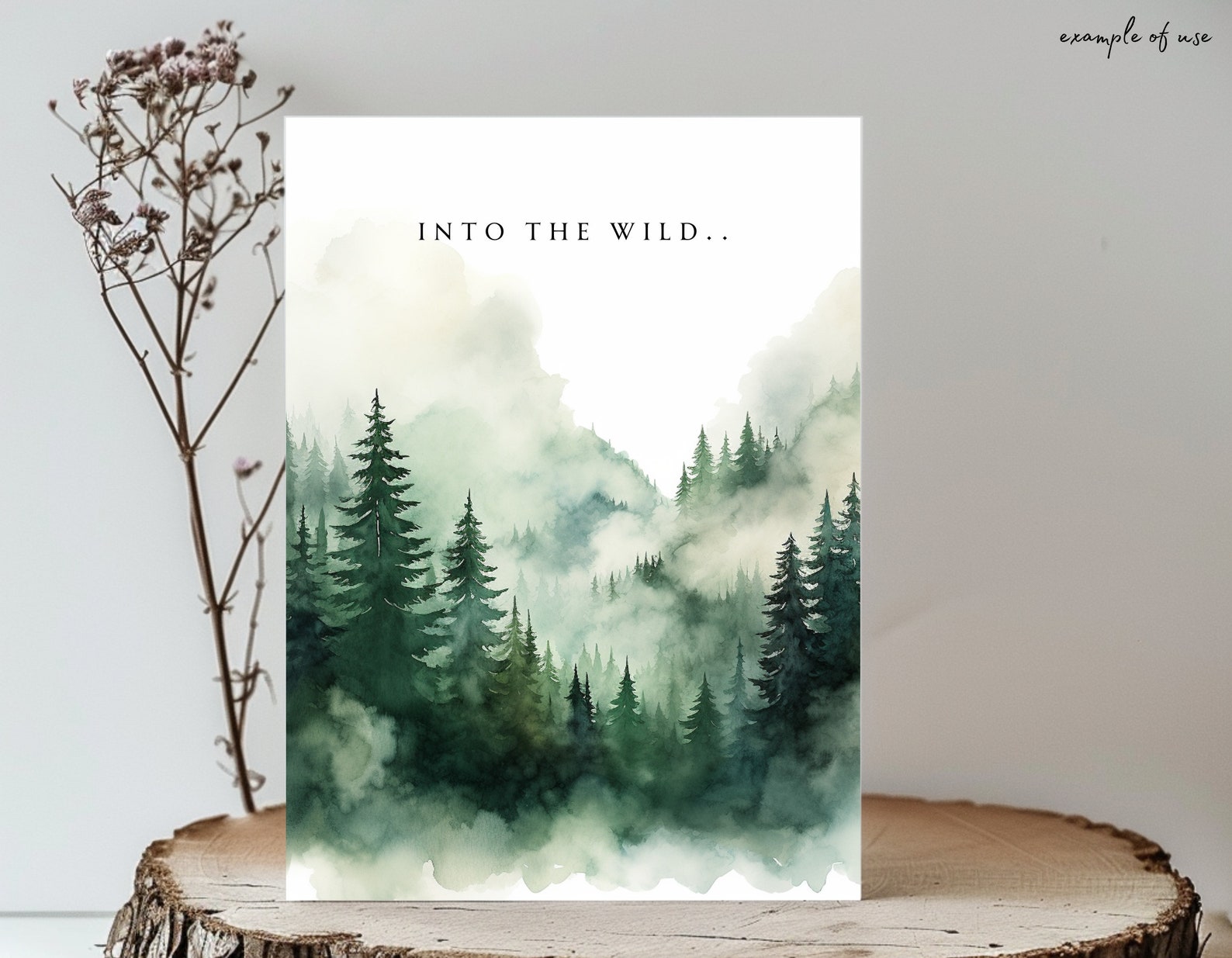 Misty Forest Landscape Watercolor Clipart, Pine Trees, Digital Papers ...