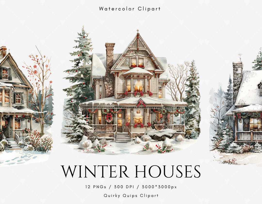 Winter Houses Clipart Bundle, Cozy Home PNG Graphics, Cottage Core ...