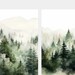 Misty Forest Landscape Watercolor Clipart, Pine Trees, Digital Papers ...