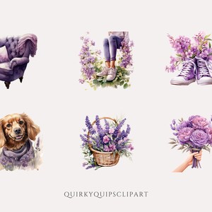 Dreamy Lavender Clipart Bundle, Watercolor PNGS, Romantic Cottagecore ...