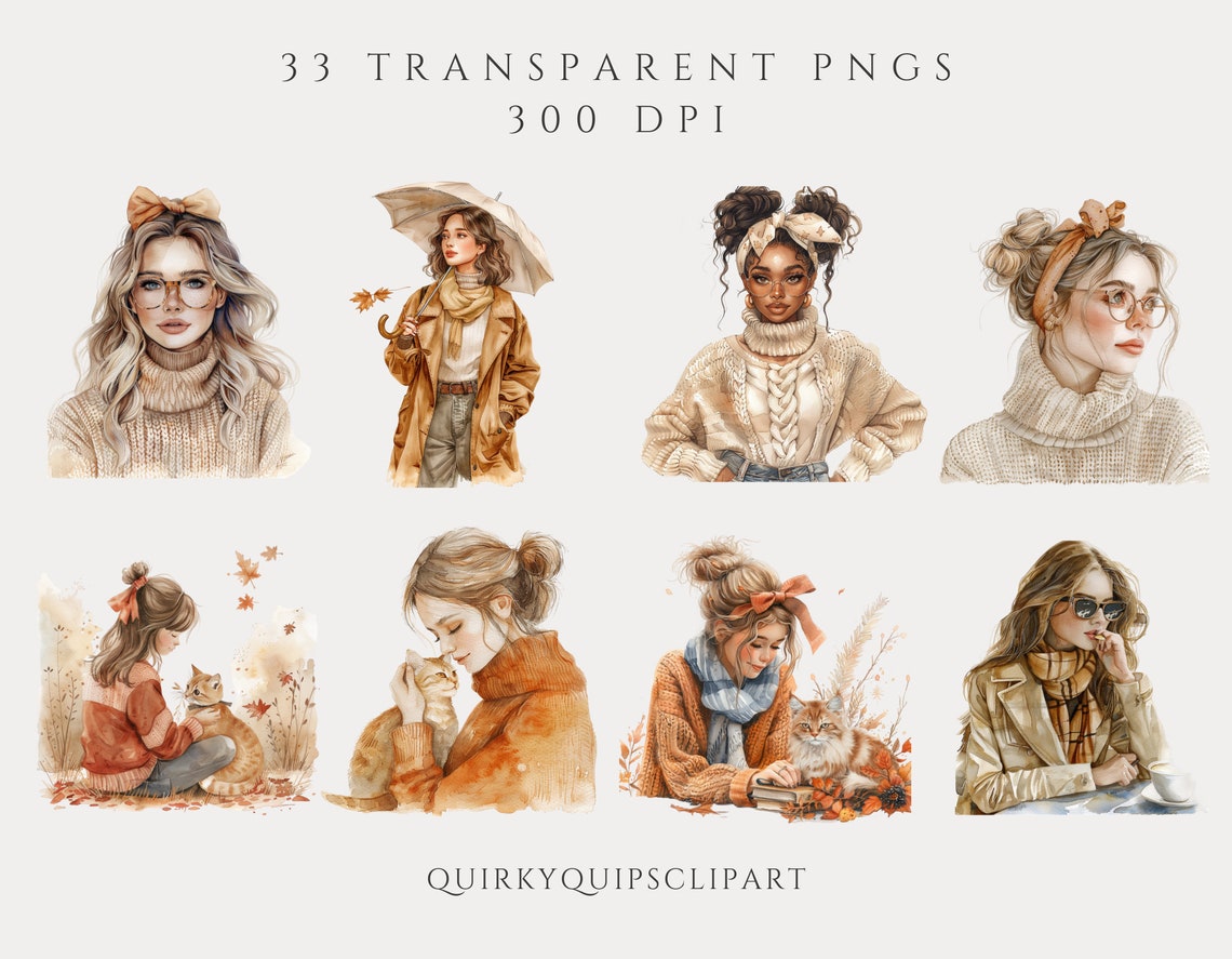 Autumn Mood Clipart Bundle, Watercolor Cozy Autumn Clipart, Fall Png ...