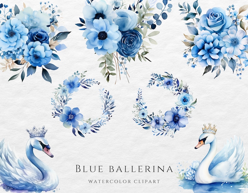 Blue Ballerina Watercolor Clipart, Swan Lake Clipart, Ballerina PNG ...