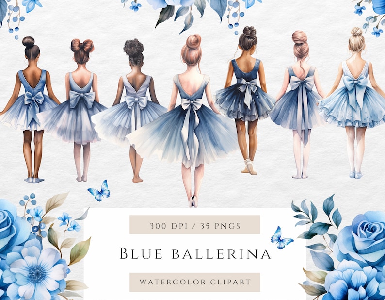 Blue Ballerina Watercolor Clipart, Swan Lake Clipart, Ballerina PNG ...