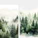 Misty Forest Landscape Watercolor Clipart, Pine Trees, Digital Papers ...