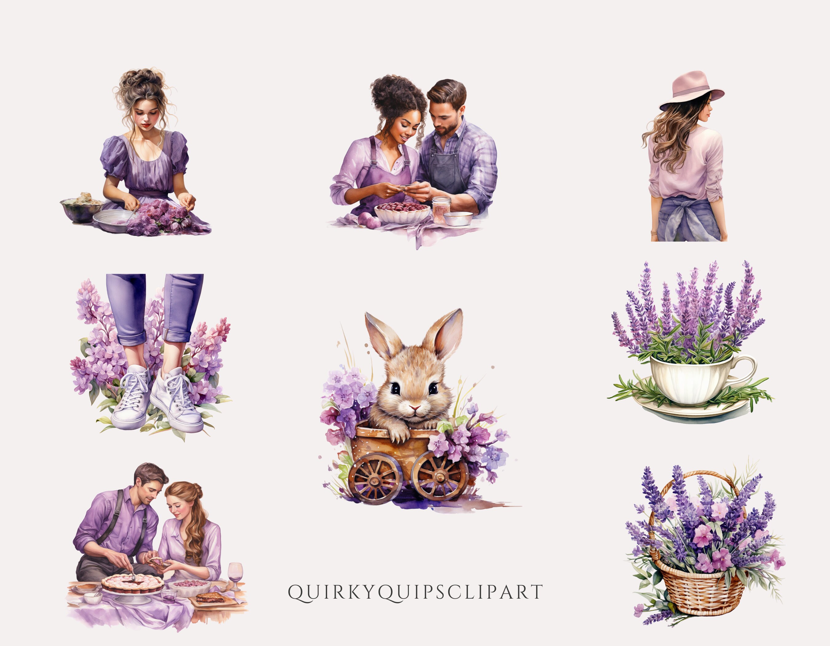 Dreamy Lavender Clipart Bundle, Watercolor PNGS, Romantic Cottagecore ...