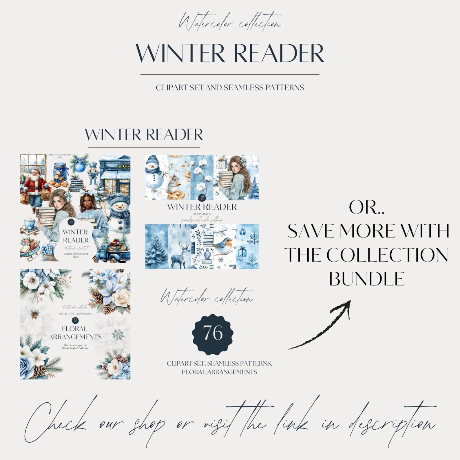 Winter Reader Watercolor Clipart, Pretty Book Lover, Winter Clip Art ...