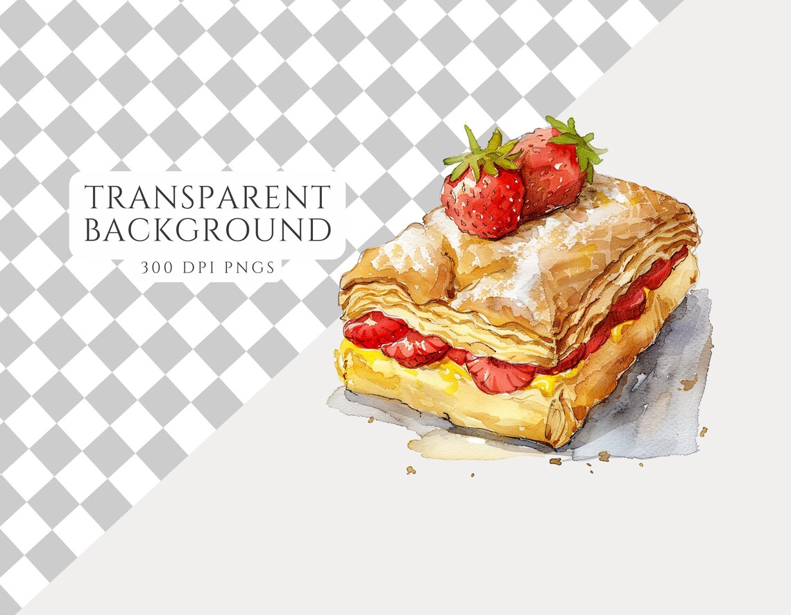 French Pastries Clipart Bundle, Watercolor High Quality Pngs, Gourmet ...