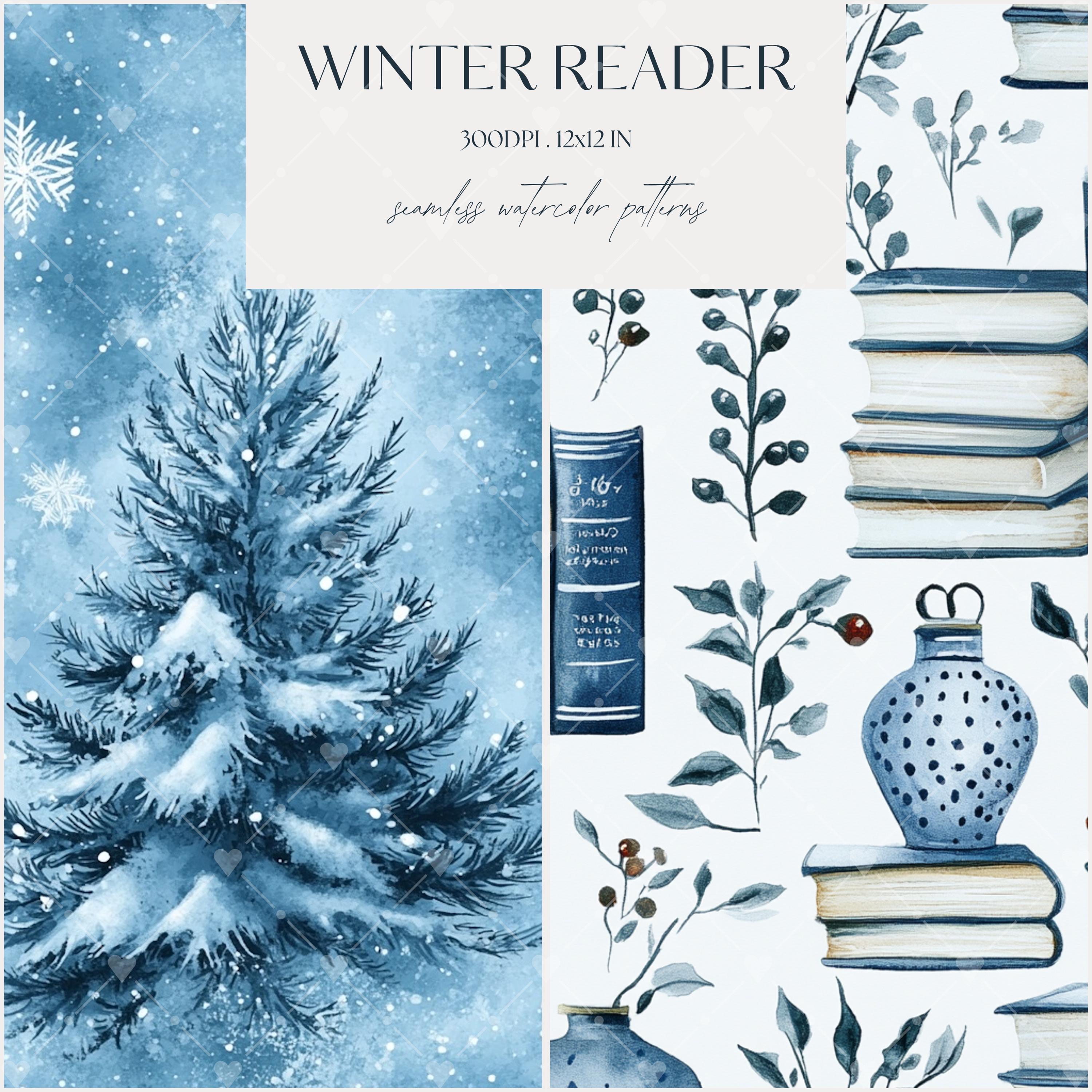 Winter Reader Seamless Pattern, Watercolor Jpgs, Repeating Digital ...