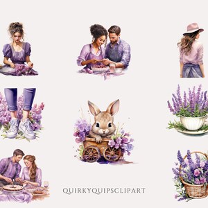Dreamy Lavender Clipart Bundle, Watercolor PNGS, Romantic Cottagecore ...