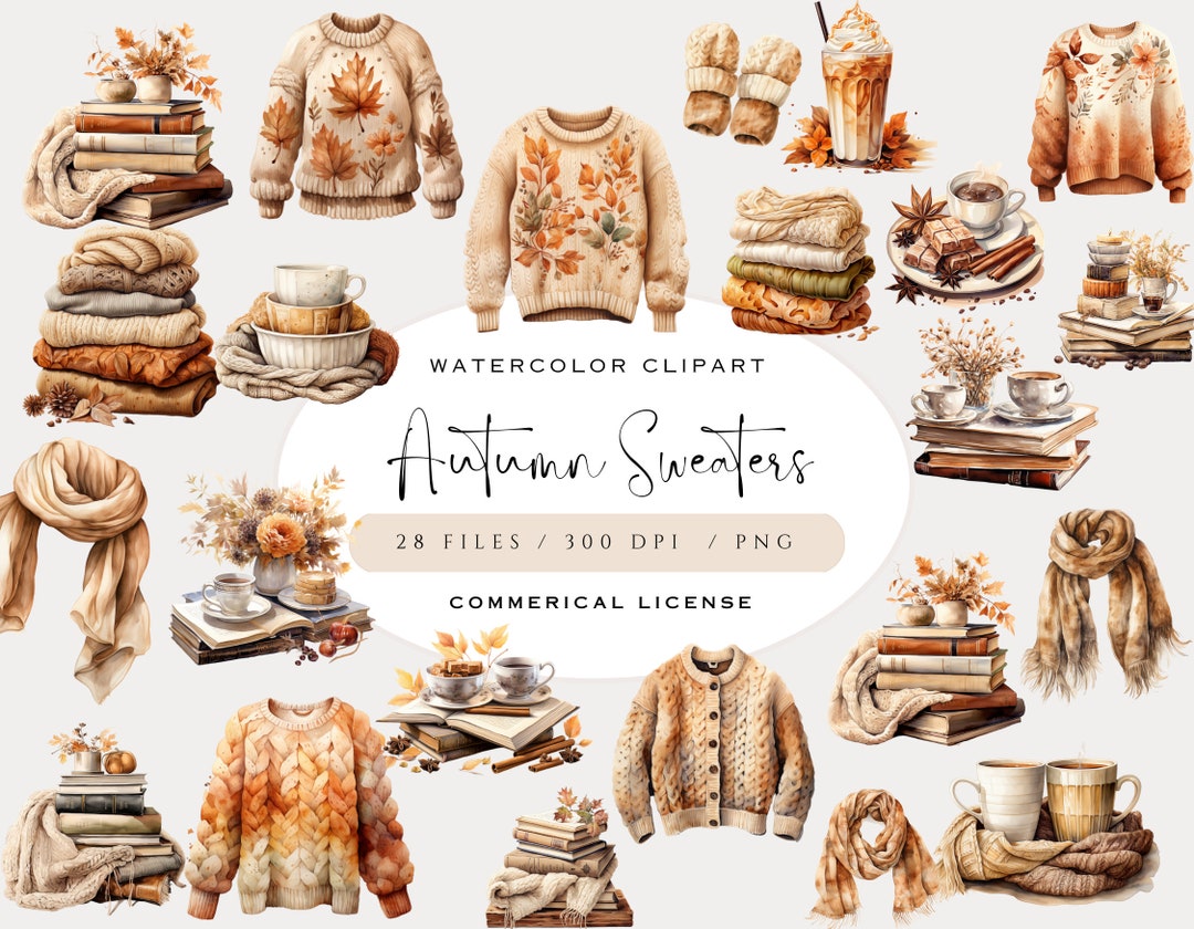 Autumn Sweaters Clipart Bundle, Watercolor Cozy Autumn Clipart, Fall ...