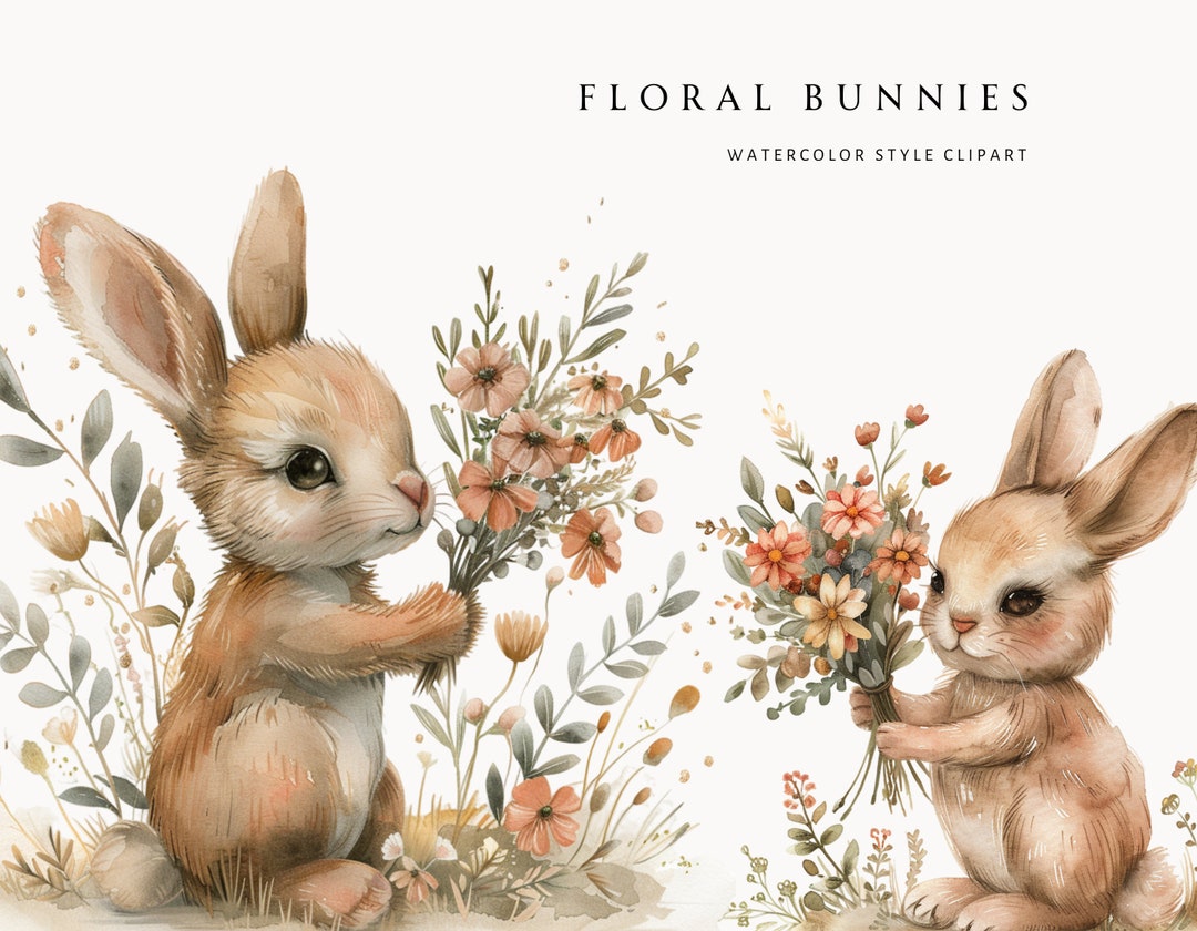 Floral Bunnies Clipart, Nursery Spring, Children, Cherry Blossom ...