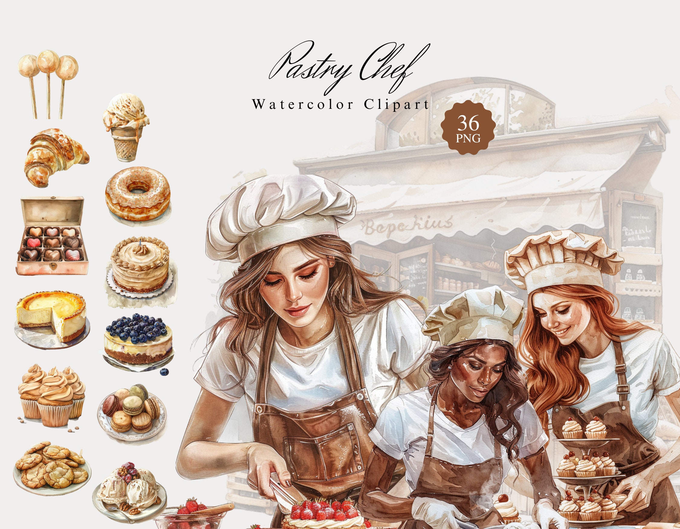 Pastry Chef Clipart Bundle, Watercolor Sweet Lover, Baker Graphics ...